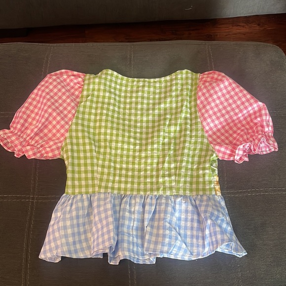 SHEIN | Tops | 325 Shein Gingham Puff Sleeve Peplum Top Nwt | Poshmark